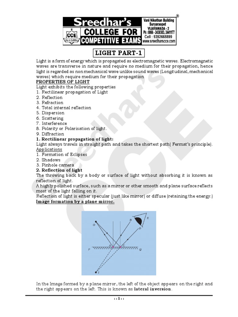 RRB NTPC - Physics - Light | PDF | Mirror | Reflection (Physics)