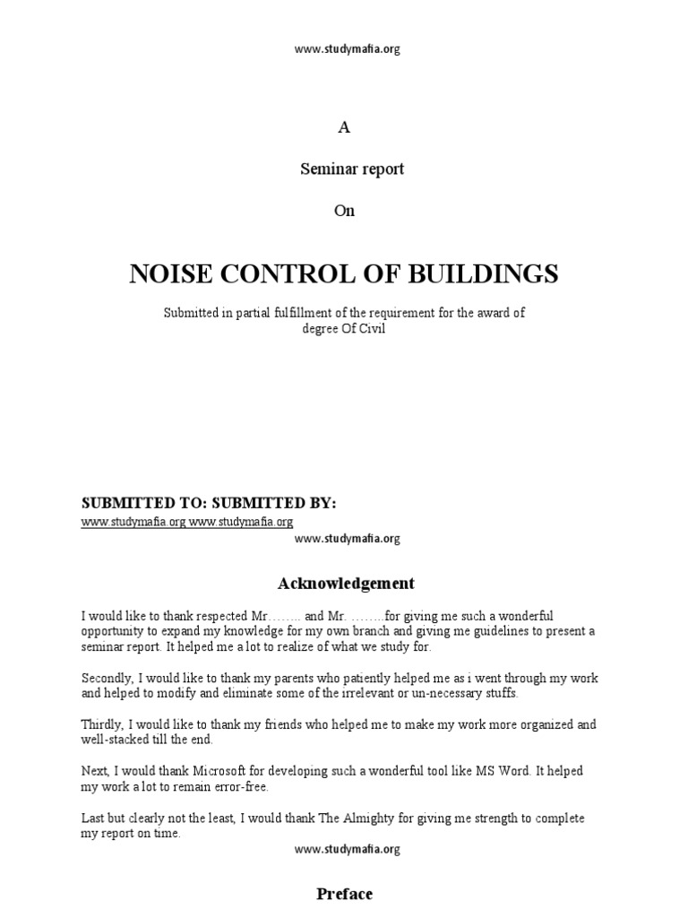 Civil NOISE CONTROL OF BUILDINGS Report | PDF | Duct (Flow) | Sound