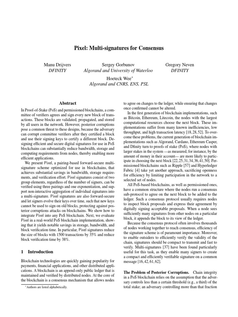 Pixel: Multi-Signatures For Consensus | Download Free PDF | Secure Communication | Applied ...