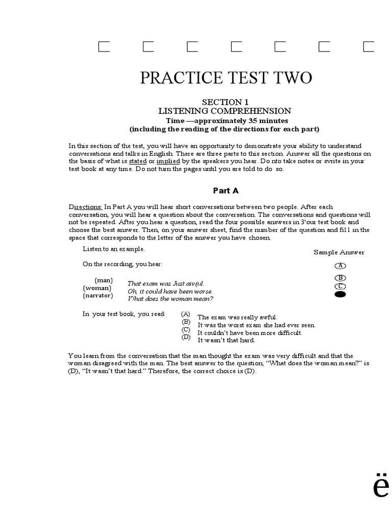 Practice Test Two: Section 1 Listening Comprehension | PDF | Nature