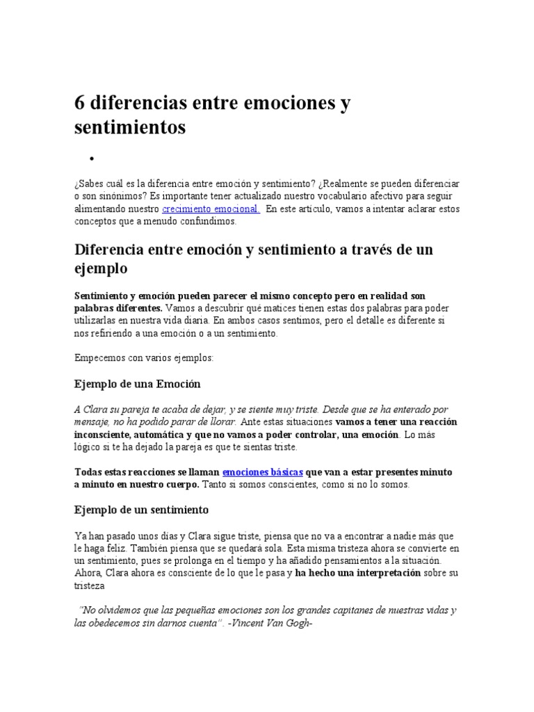 6 Diferencias Entre Emociones y Sentimientos | PDF | Temor | Las emociones