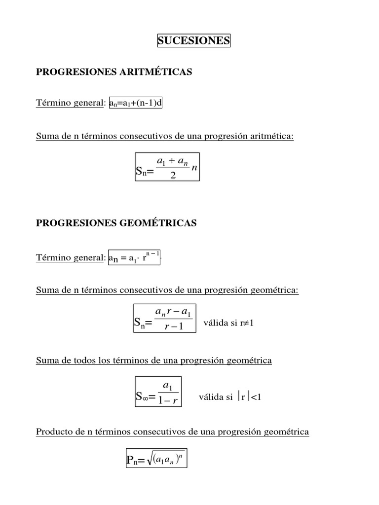 Fórmulas de Las Progresiones | PDF