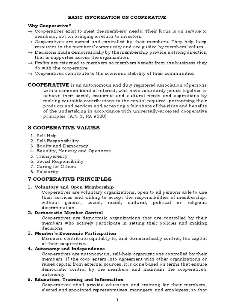 Basic Information On Cooperative | PDF | Cooperative | Dividend