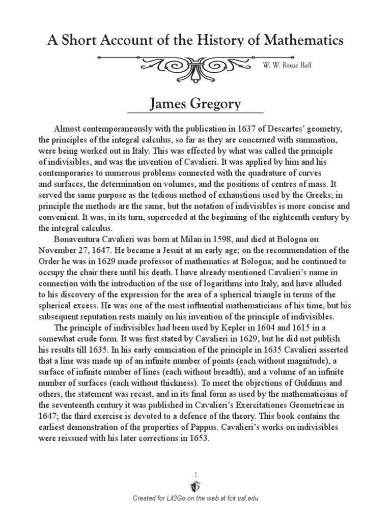 Cavalieri's Principle of Indivisibles and Early Integral Calculus | PDF ...