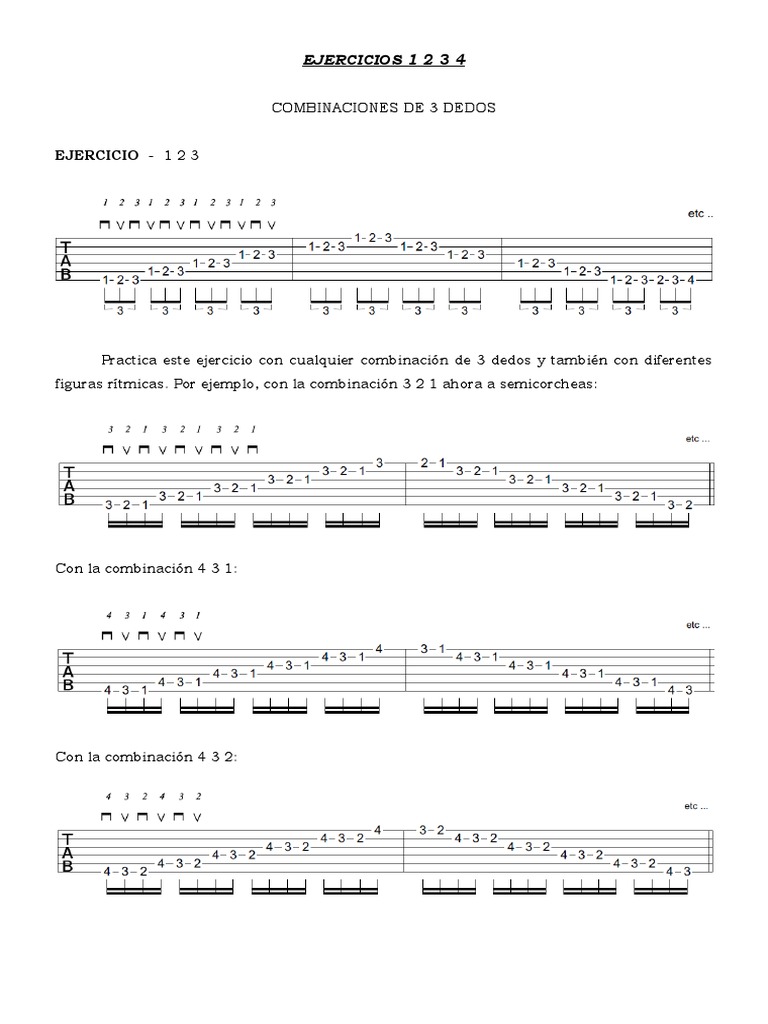 Ejercicios 1,2,3,4 - Combinaciones de 3 Dedos (Ejercicios) | PDF