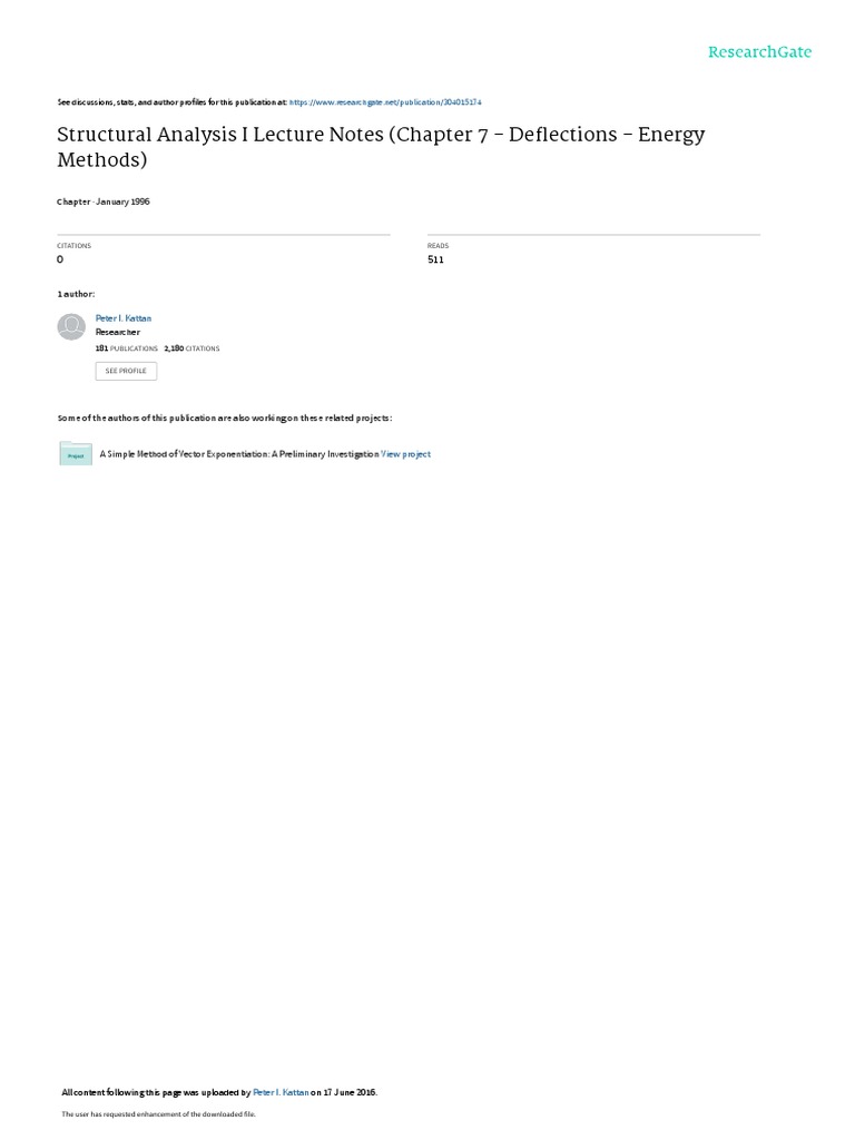 Structural Analysis I Lecture Notes (Chapter 7 - de Ections - Energy ...