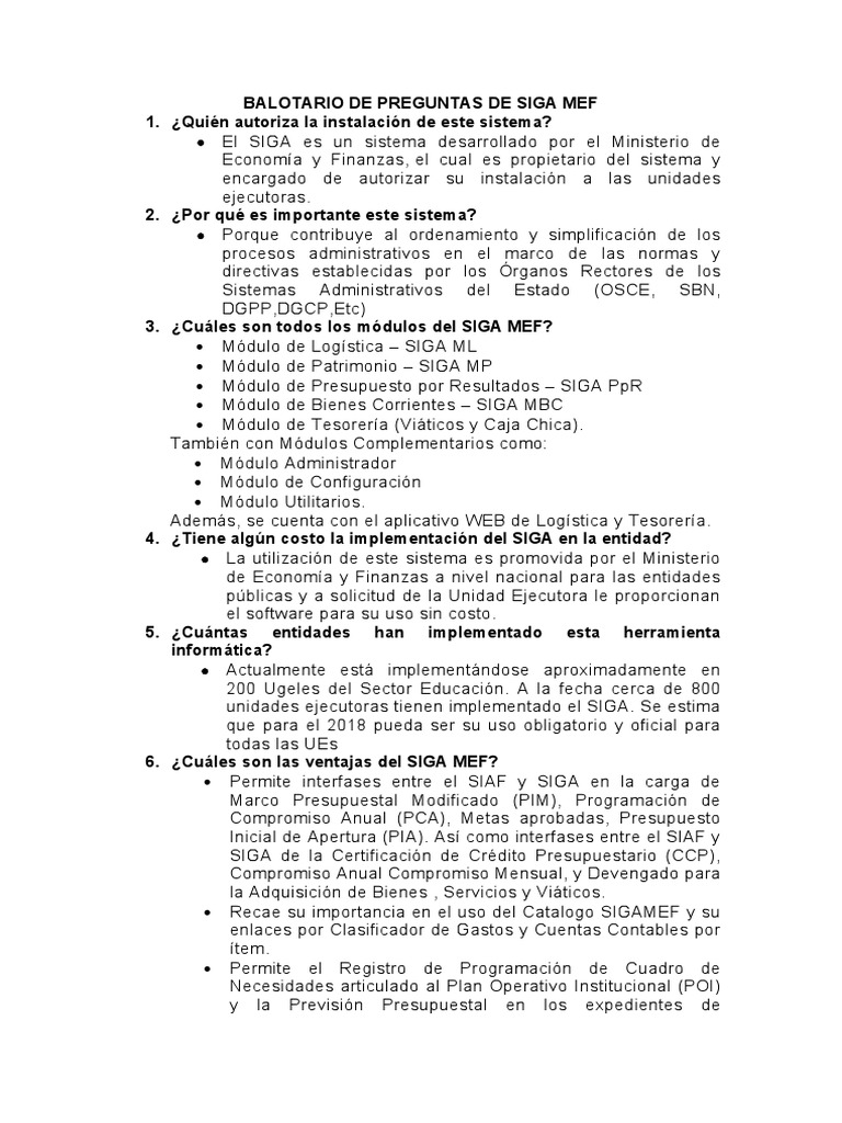 Balotario Examen de SIGA MEF | PDF | Devengo | Contraseña