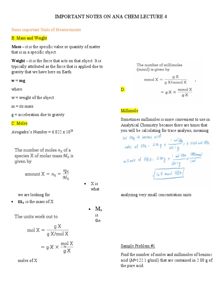 Important Notes On Ana Chem Lecture 4 | PDF | Mole (Unit) | Stoichiometry