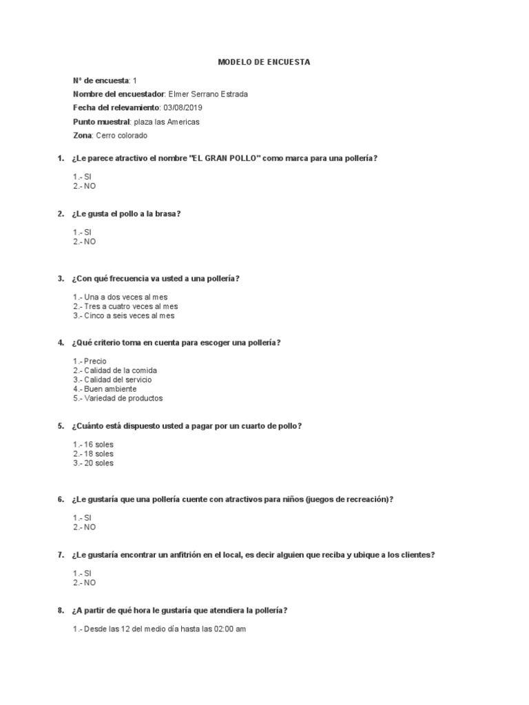 Modelo de Encuesta para Presentar. | Descargar gratis PDF | Ocio | Business