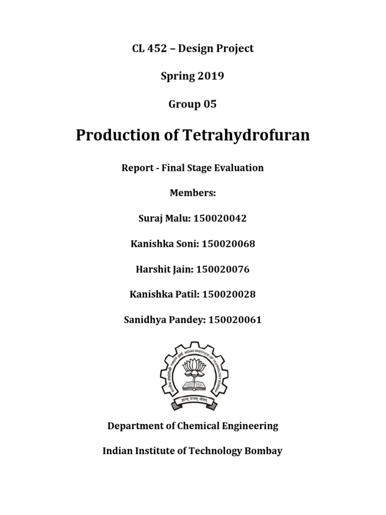 THF FinalReport | PDF | Tetrahydrofuran | Distillation