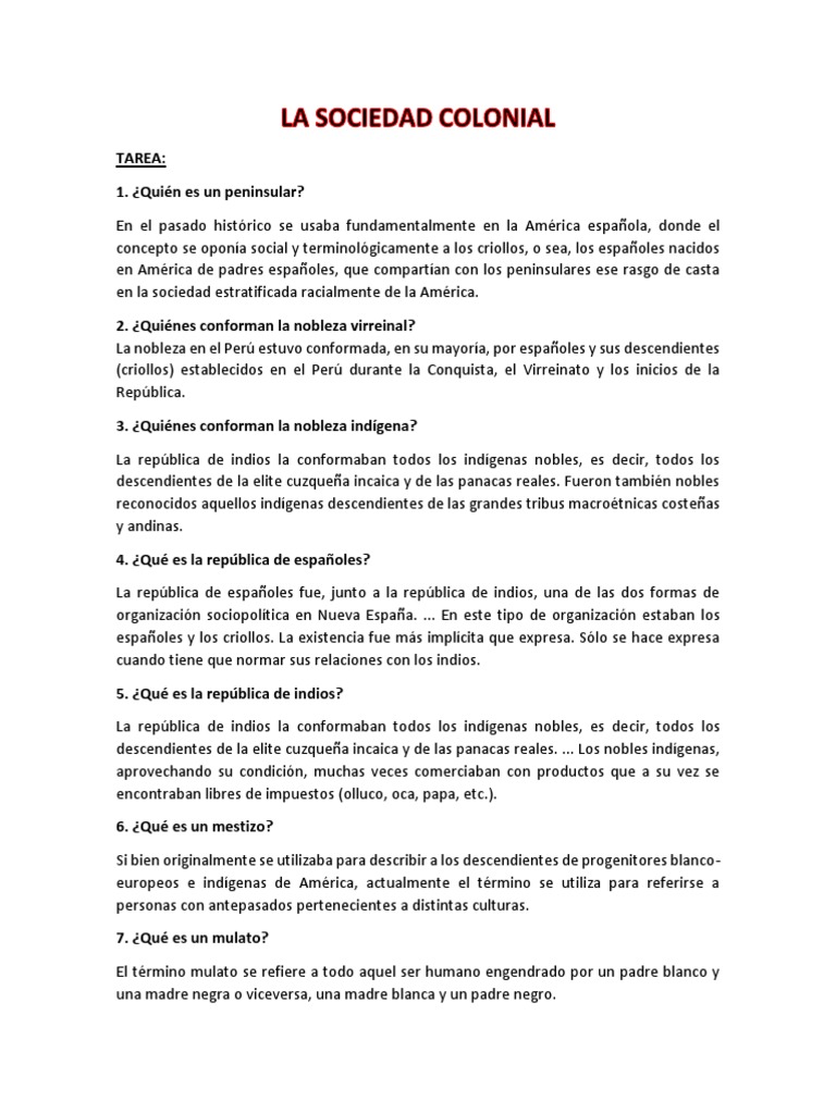 La Sociedad Colonial-Solucion | PDF | Pueblos Indígenas de las Américas ...