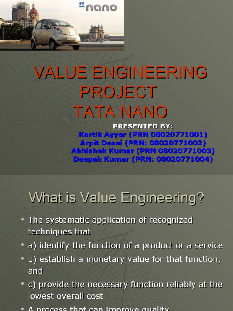 Value Engineering Project Tata Nano | PDF | Vehicles