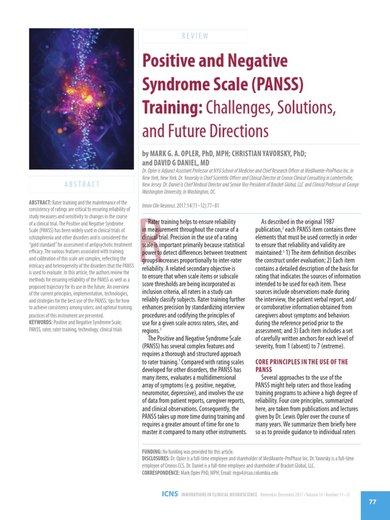 Positive and Negative Syndrome Scale (PANSS) Training: Challenges ...