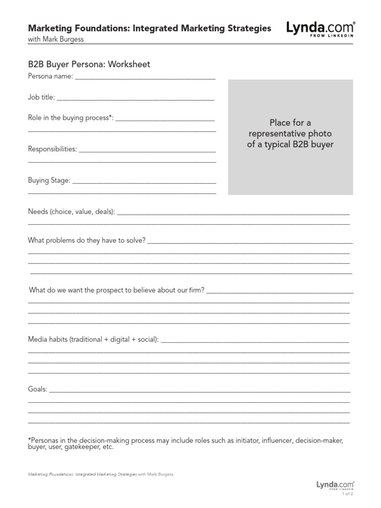 Buyer Persona Worksheet Template | PDF | Marketing | Promotion And ...
