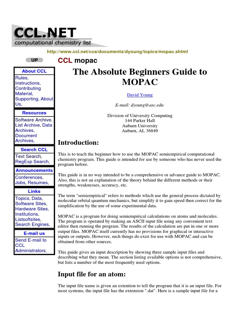 The Absolute Beginners Guide To Mopac | PDF | Computational Chemistry ...