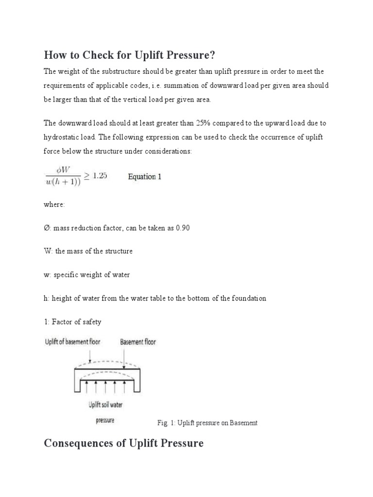How To Check For Uplift Pressure | PDF