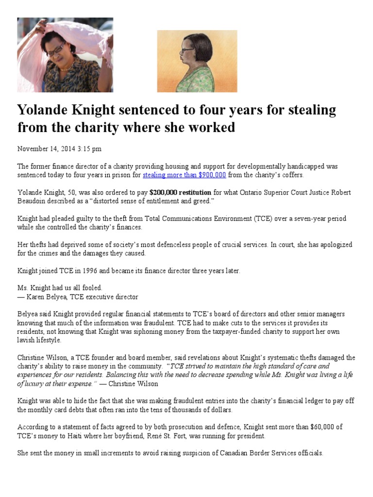 Yolande Knight Sentenced To Four Years For Stealing From The Charity ...