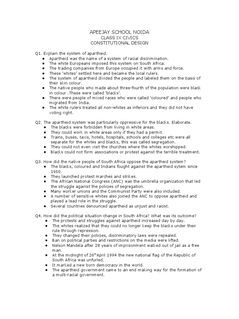 Class Ix Civics Constitution ! | PDF | Apartheid | Black People