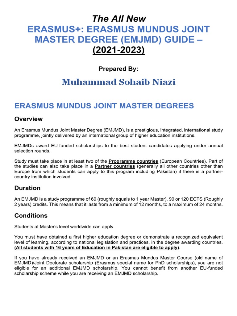 Erasmus+: Erasmus Mundus Joint Master Degree (Emjmd) Guide | PDF ...