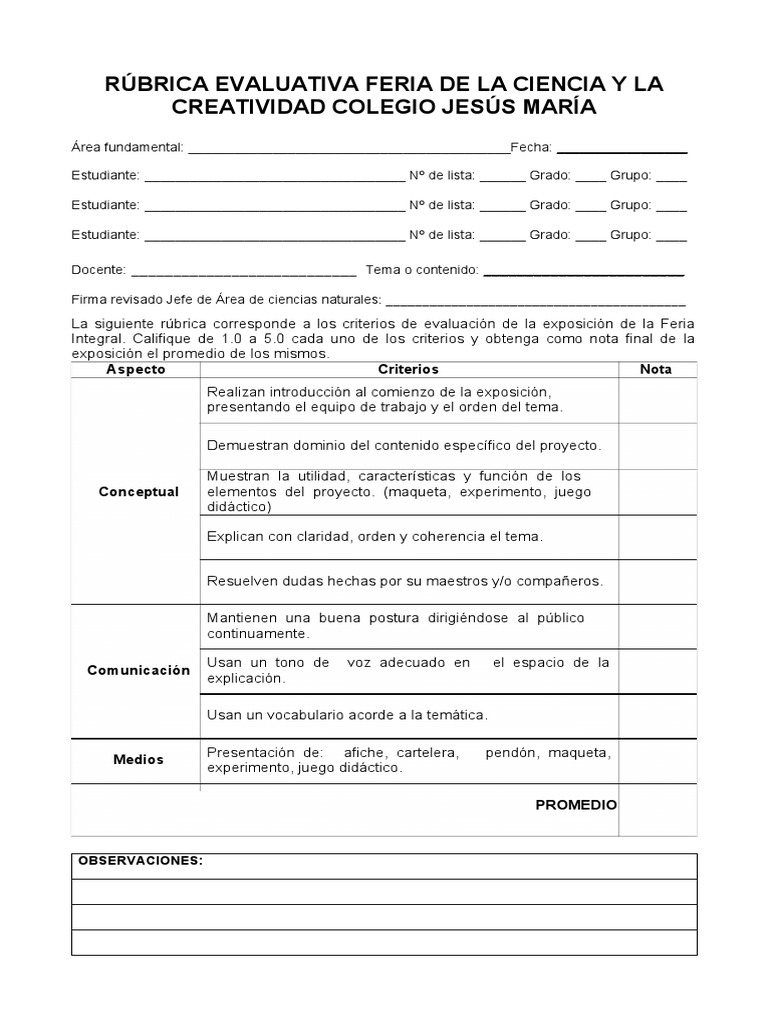 Rúbrica de Evaluación Feria de Ciencias | PDF