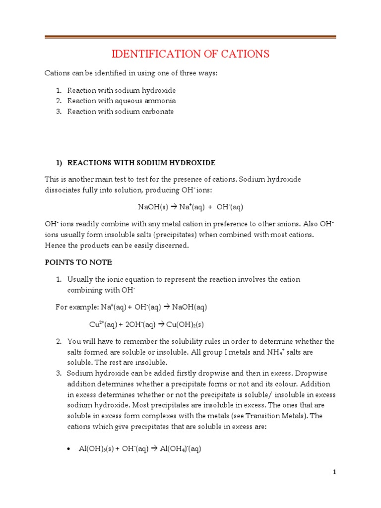 Csec Identification of Cations and Anions | PDF | Hydroxide | Salt ...