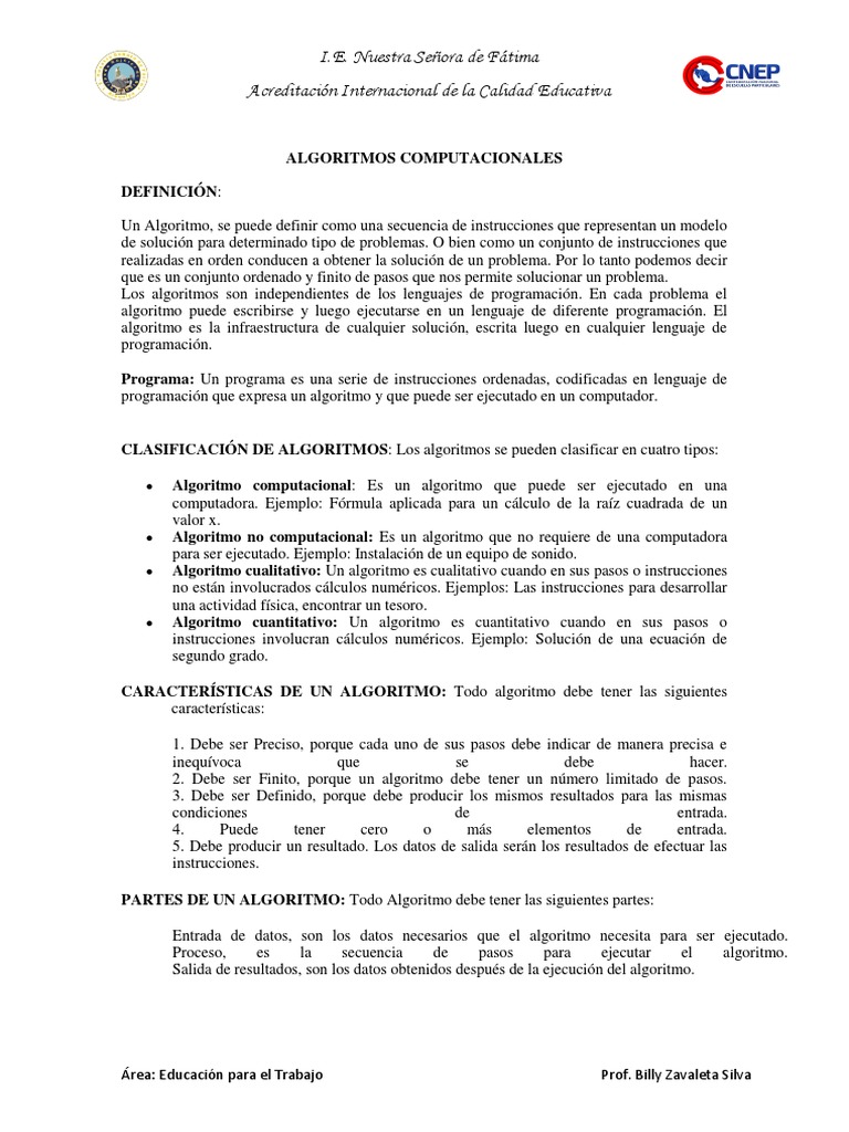 Algoritmo Computacional | PDF | Algoritmos | Programación de computadoras