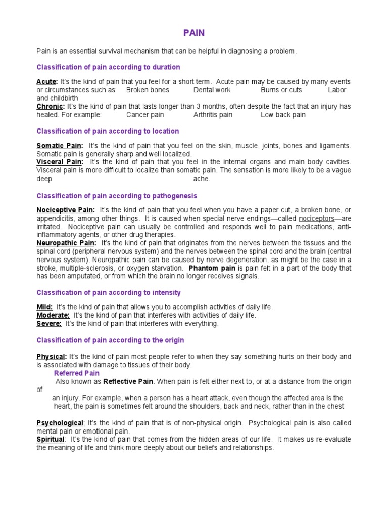 Classification of Pain According To Duration | PDF | Pain | Symptoms ...