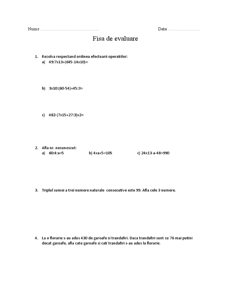 Fisa de Evaluare Mate | PDF