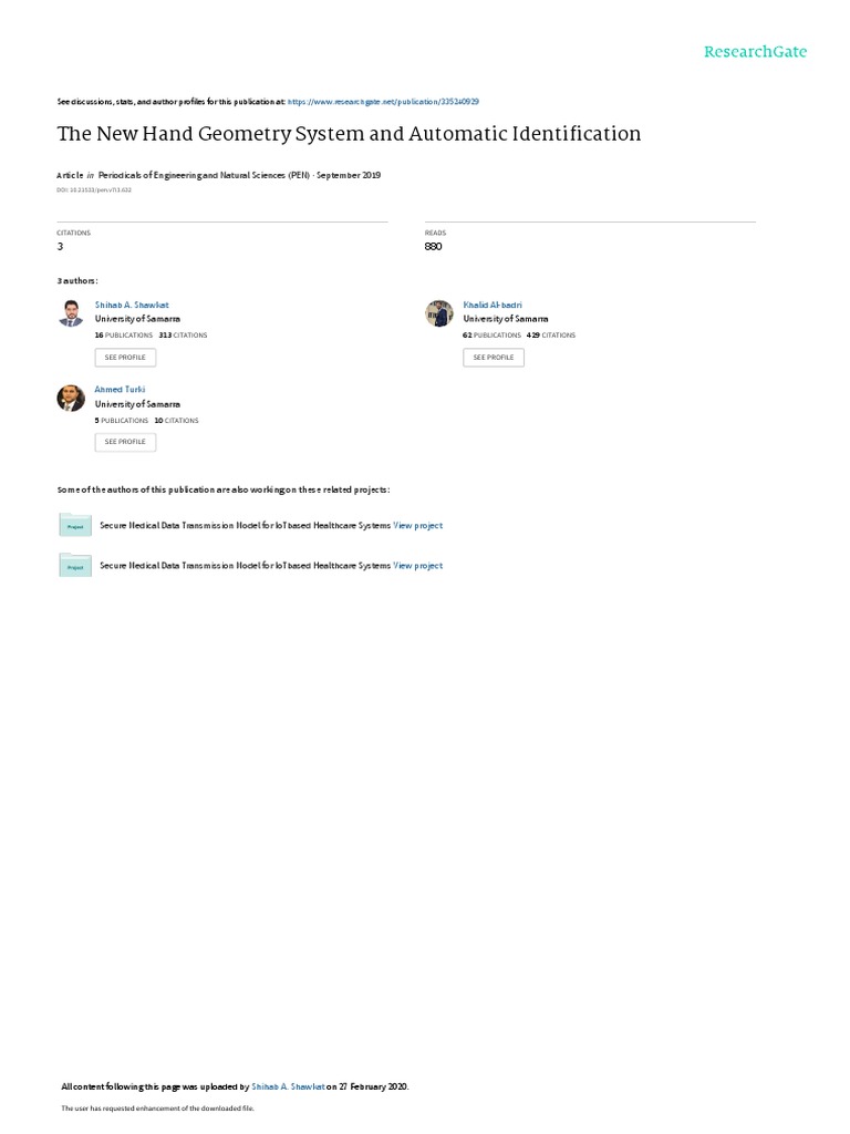 The New Hand Geometry System and Automatic Identification | PDF ...
