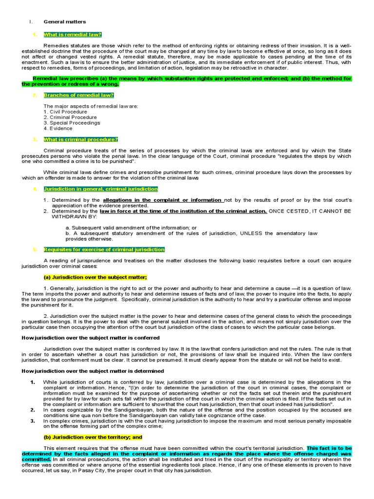Week 1 - General Matters | Download Free PDF | Arrest | Jurisdiction