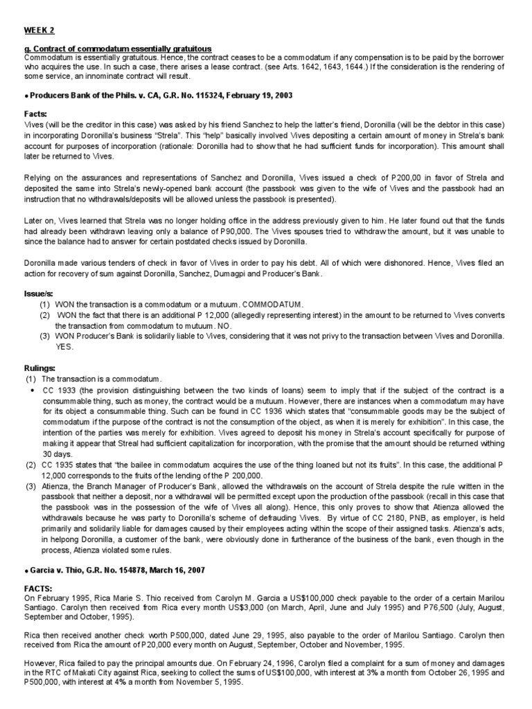 Understanding Commodatum Contracts | PDF | Interest | Loans