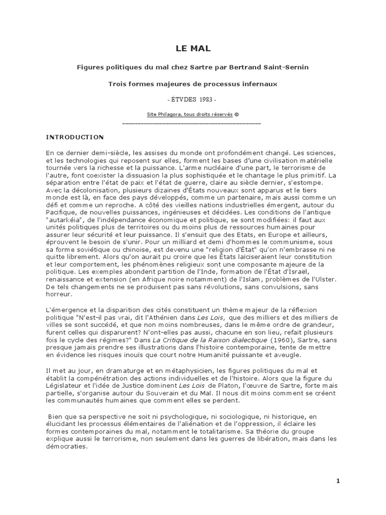 Le Mal | PDF | Jean-Paul Sartre | Mal