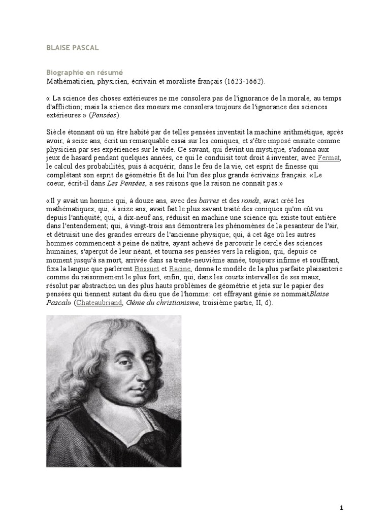 Biographie de Blaise Pascal | PDF | Dieu | René Descartes