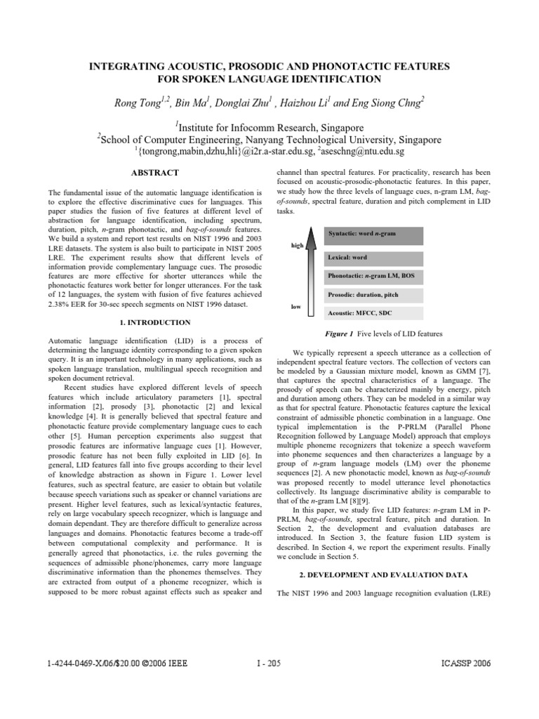 Integrating Acoustic Prosodic And Phonotactic Features For Spoken Language Identification Pdf