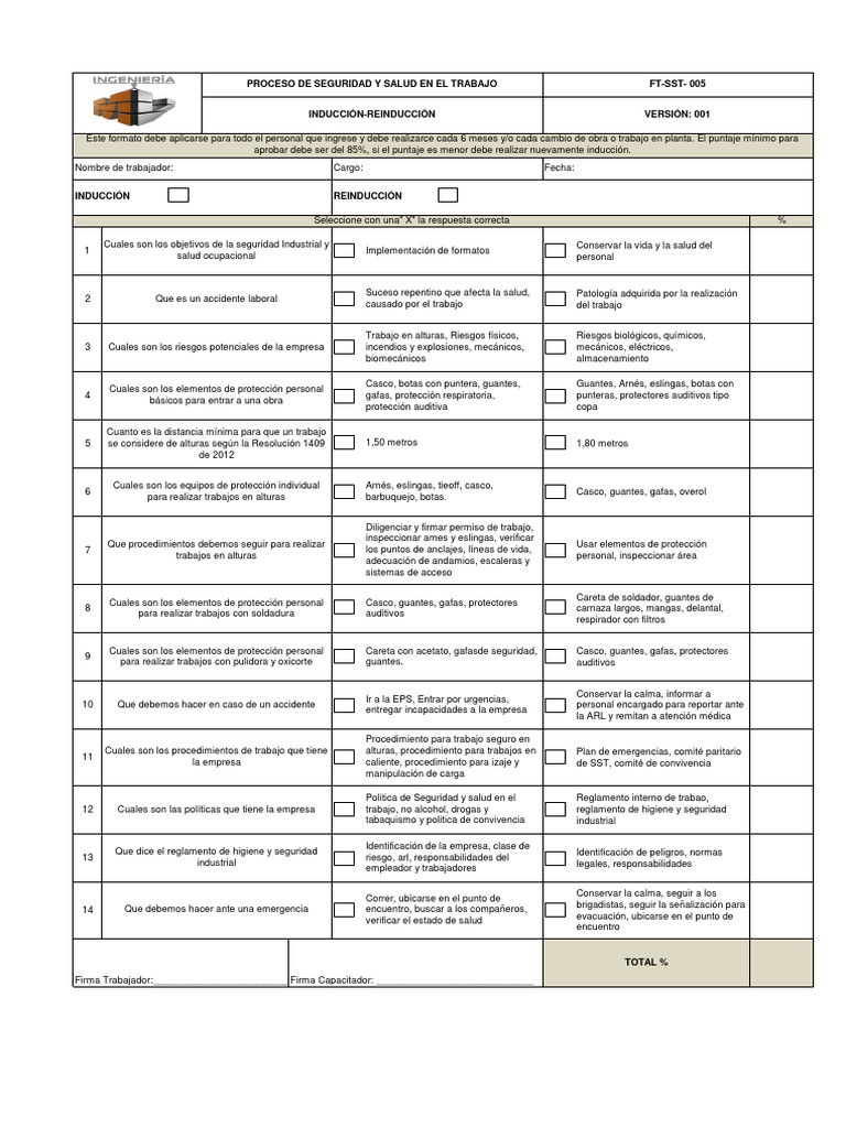 Formato Inducci N-Reinducci N | PDF | Seguridad y salud ocupacional | Médico de atención primaria