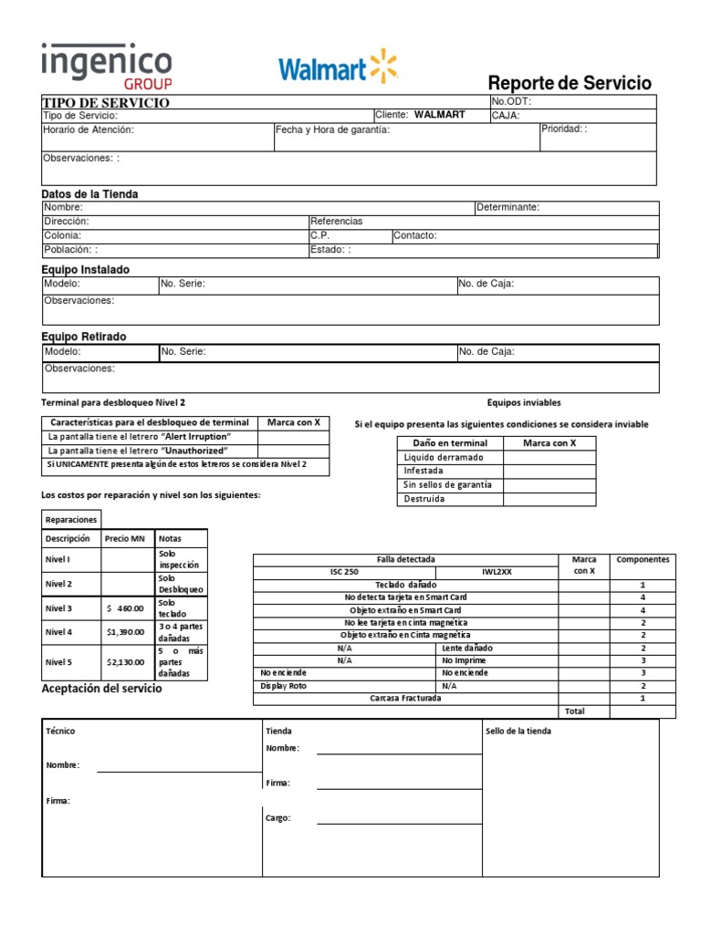 FORMATO WALMART Instalacion y Mantenimiento EINTELIGEN 2021 | PDF ...