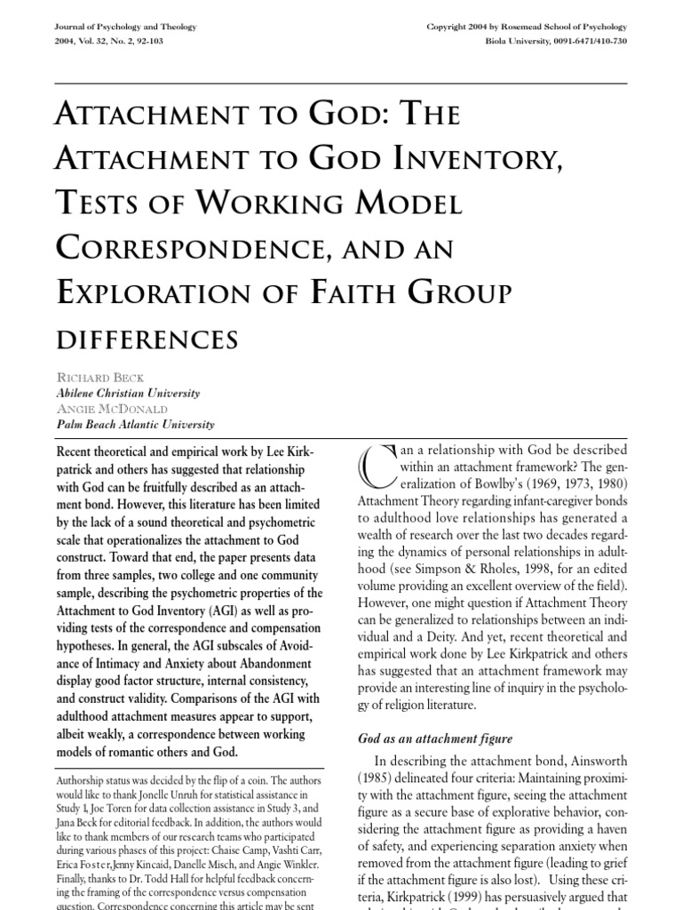 Attachment To God Inventory | PDF