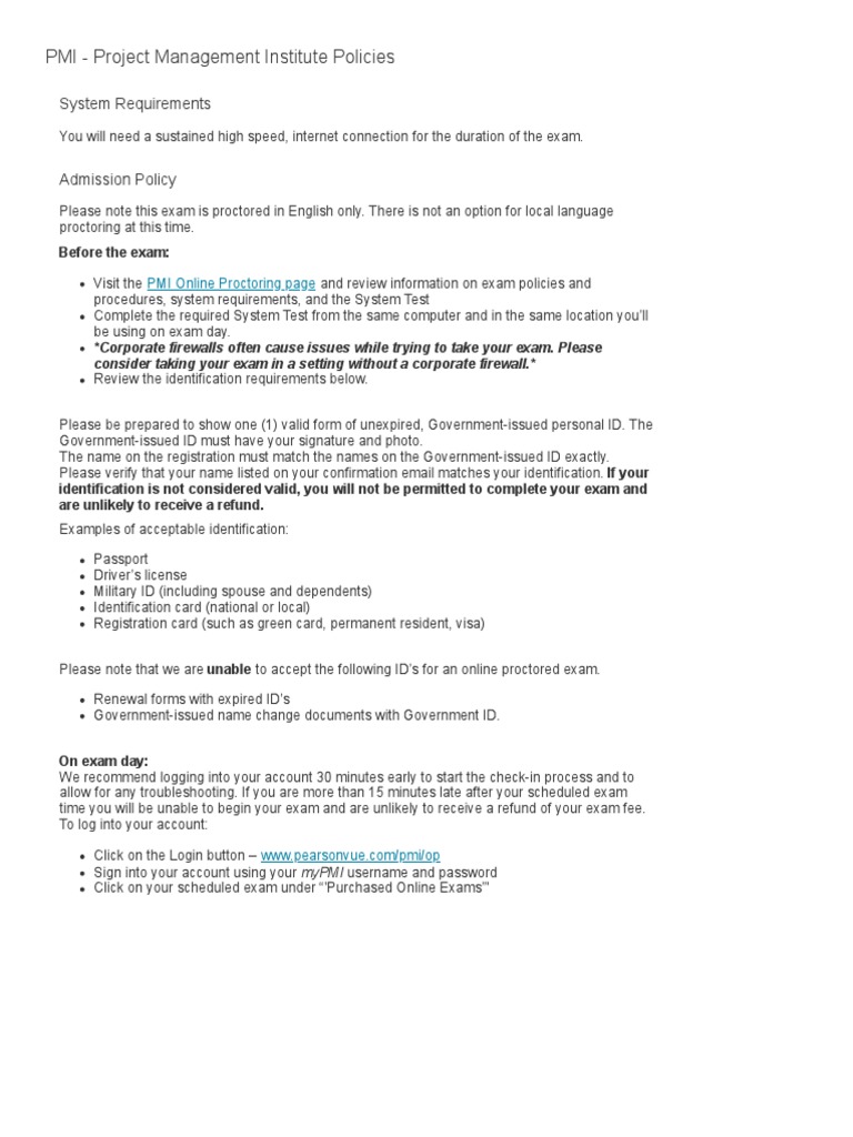 PMI Online Proctoring Policies | PDF | Identity Document | Access Control