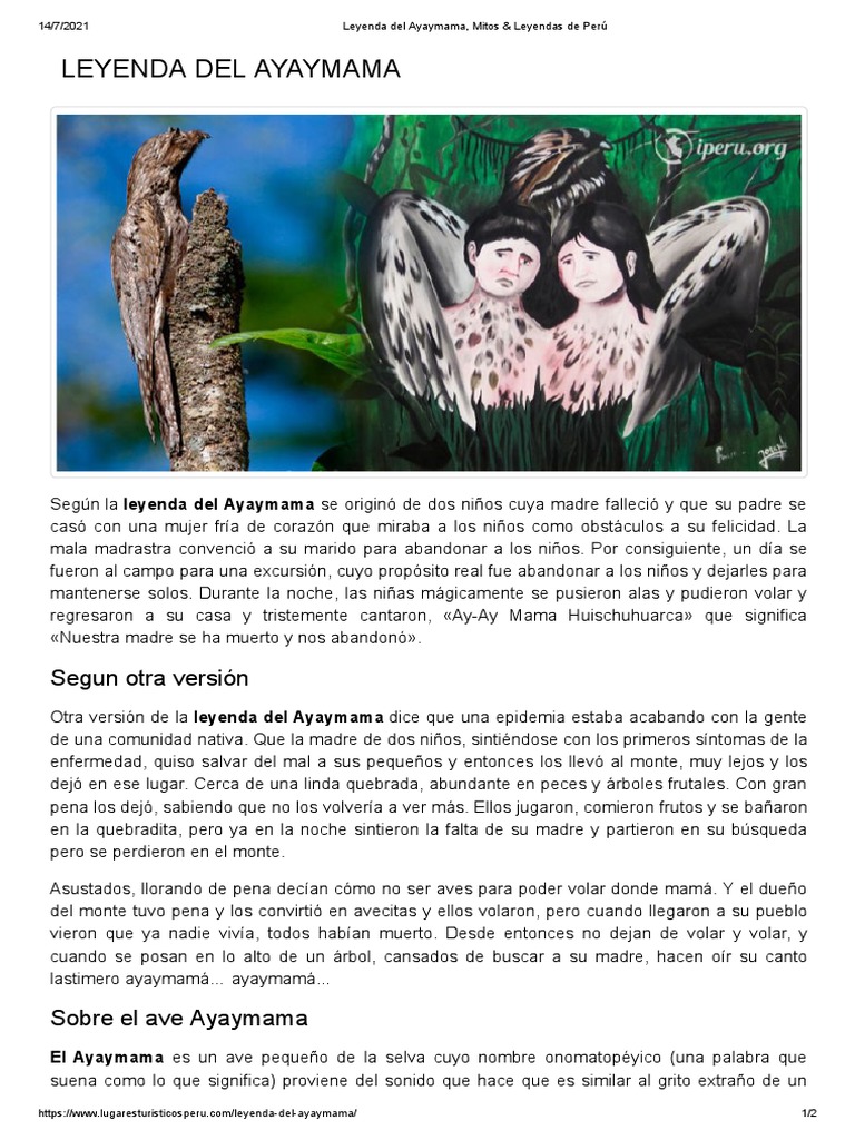 Leyenda Del Ayaymama, Mitos & Leyendas de Perú | PDF