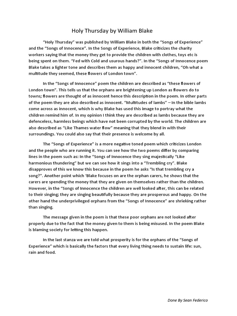 Holy Thursday by William Blake