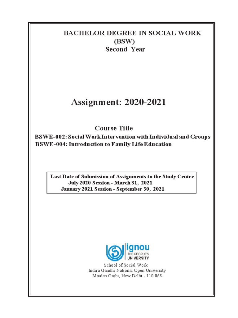 Assignment: 2020-2021: Bachelor Degree in Social Work (BSW) Second Year ...