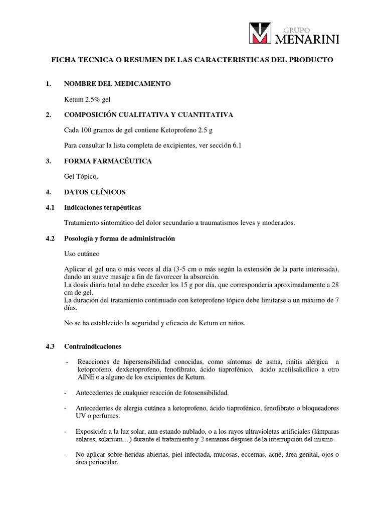 Ficha Técnica de Ketum Gel 2.5% | PDF | Droga anti-inflamatoria libre ...