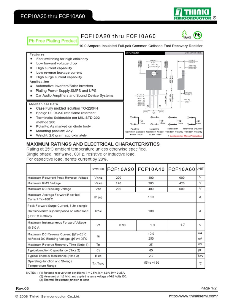 FCF10A20 ThinkiSemiconductor | PDF | Rectifier | Diode
