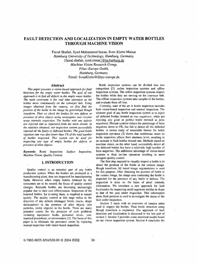 Fault Detection and Localization in Empty Water Bottles Through Machine ...