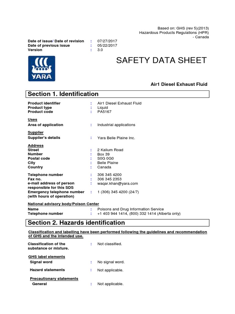 Air1 Diesel Exhaust Fluid 3.0 20201113 | PDF | Dangerous Goods ...