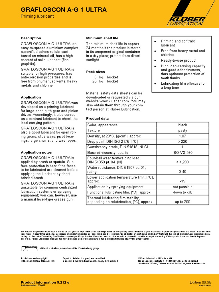 Grafloscon A-G 1 Ultra: Priming Lubricant | PDF | Lubricant | Materials