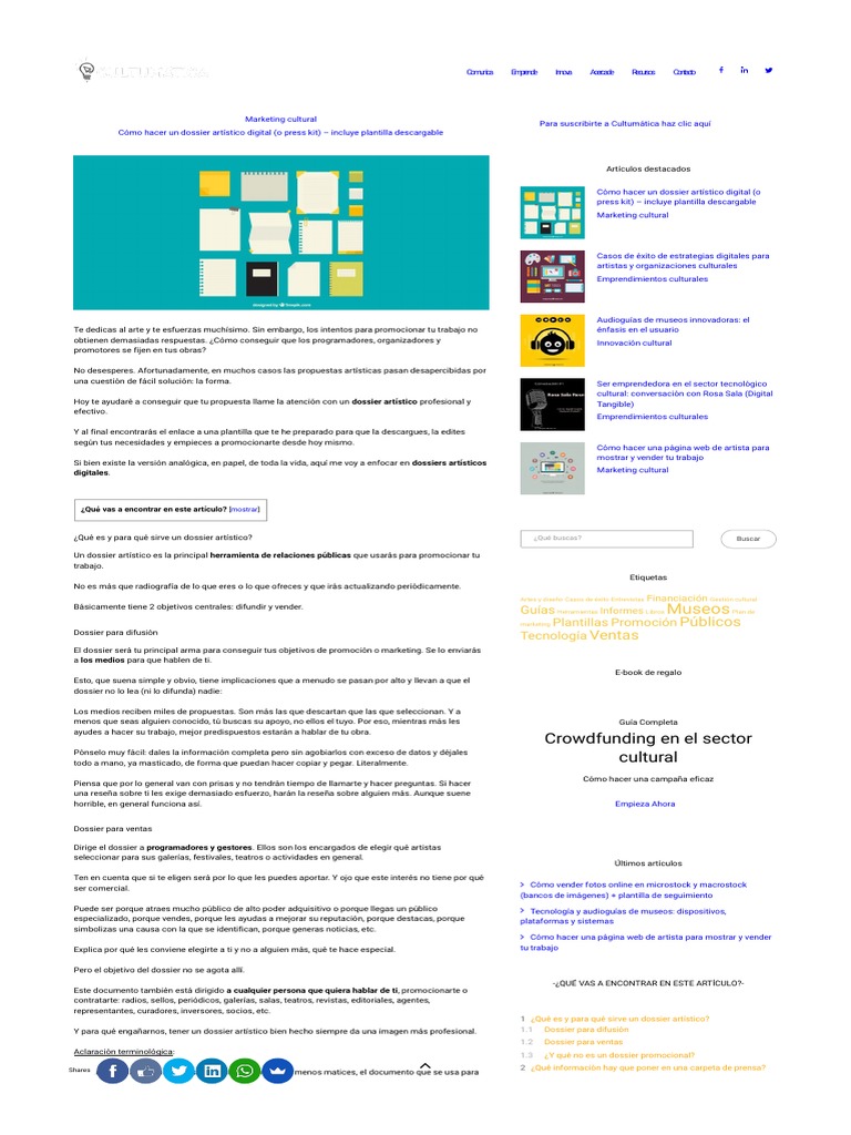 Cómo Hacer Un Dossier Artístico Digital (O Press Kit) - Plantilla ...