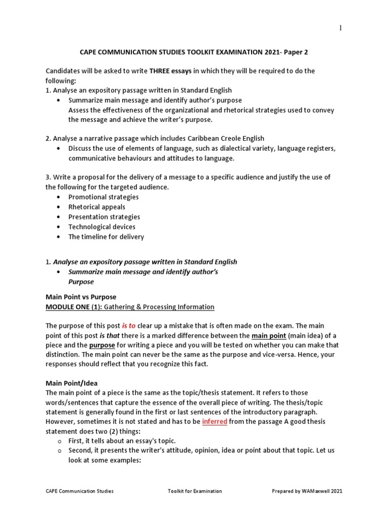 CAPE Communication Studies Essay Guide | PDF | Nonverbal Communication ...