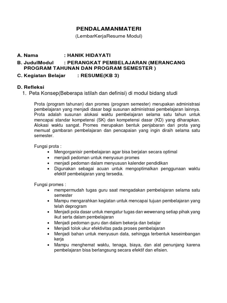 LK - Resume Lokakarya Perangkat Pembelajaran KB 3 PPG 2021 | PDF