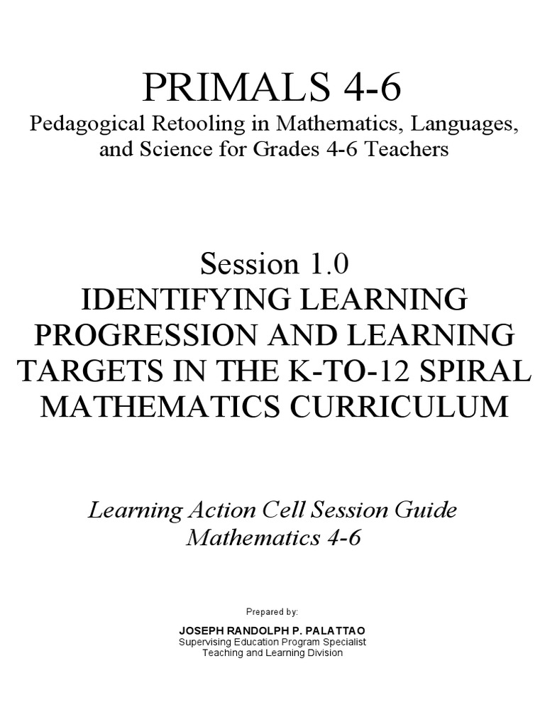 1.0 Identifying Learning Progression and Learning Targets in The K-To ...